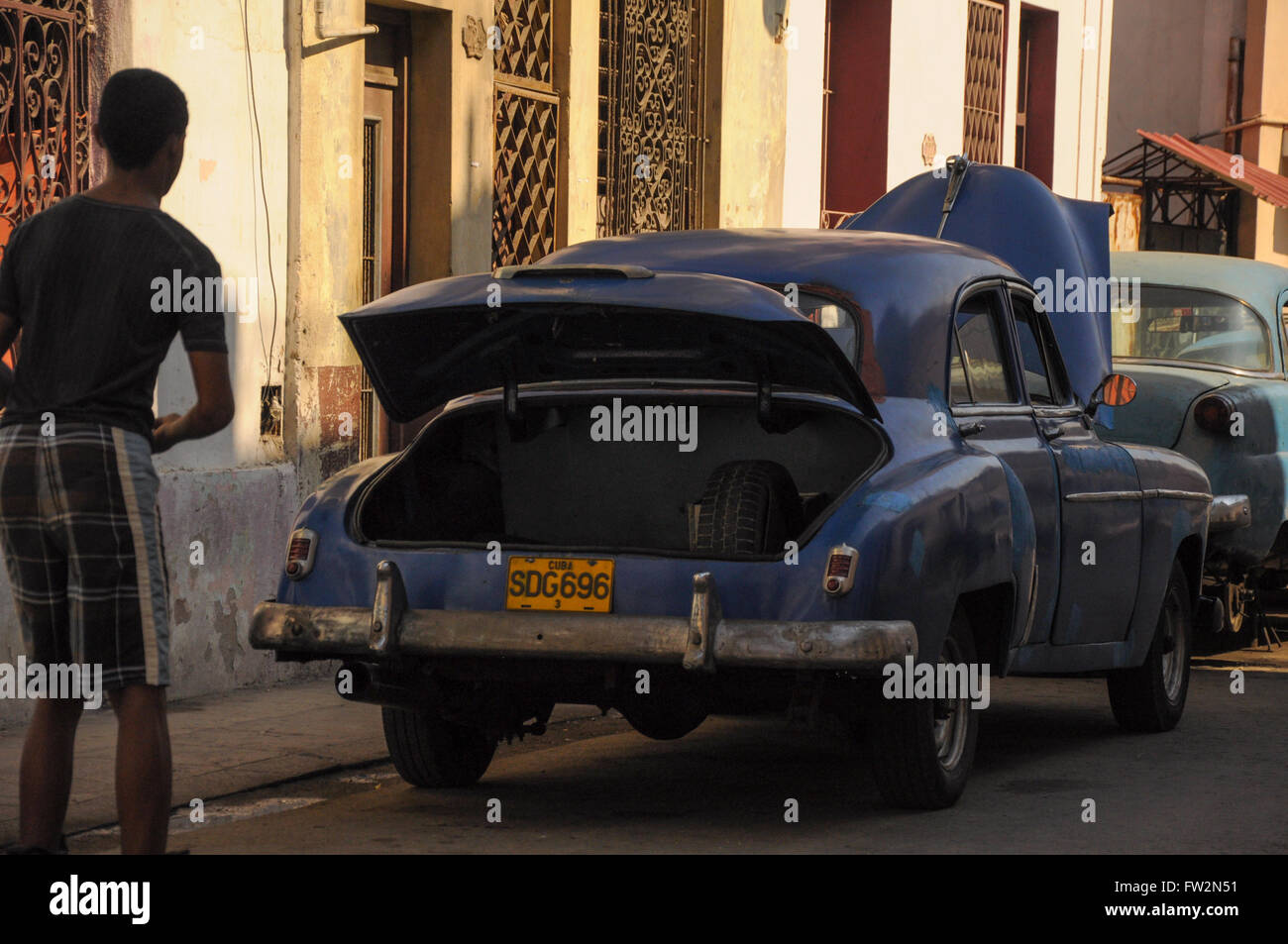 HAVANA, CUBA - JANUARY 20, 2013 Classic American car park on street in ...