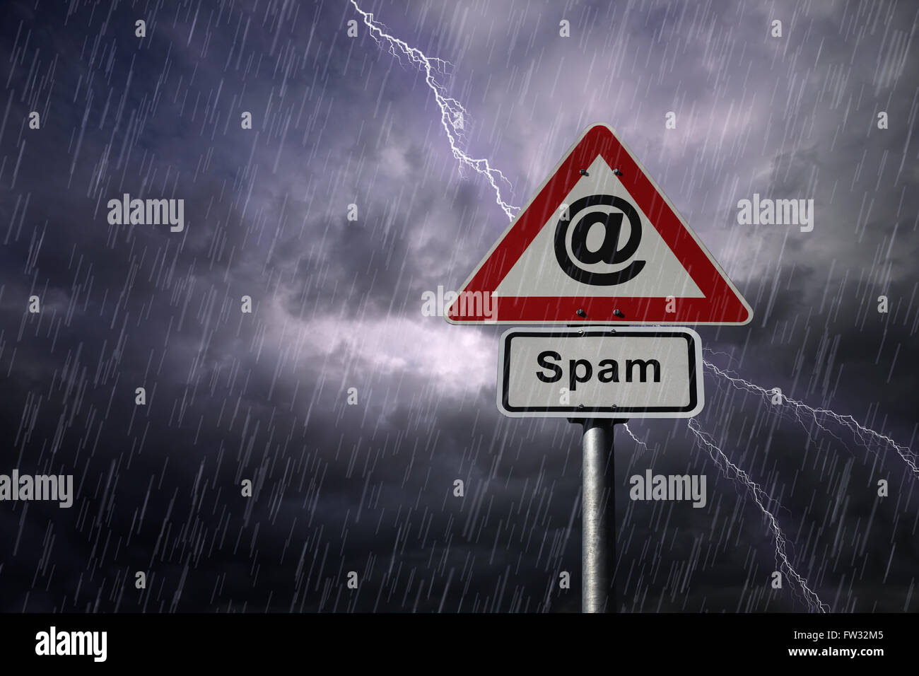 @ symbol and Spam road signs againt a rainy sky with lightning Stock ...
