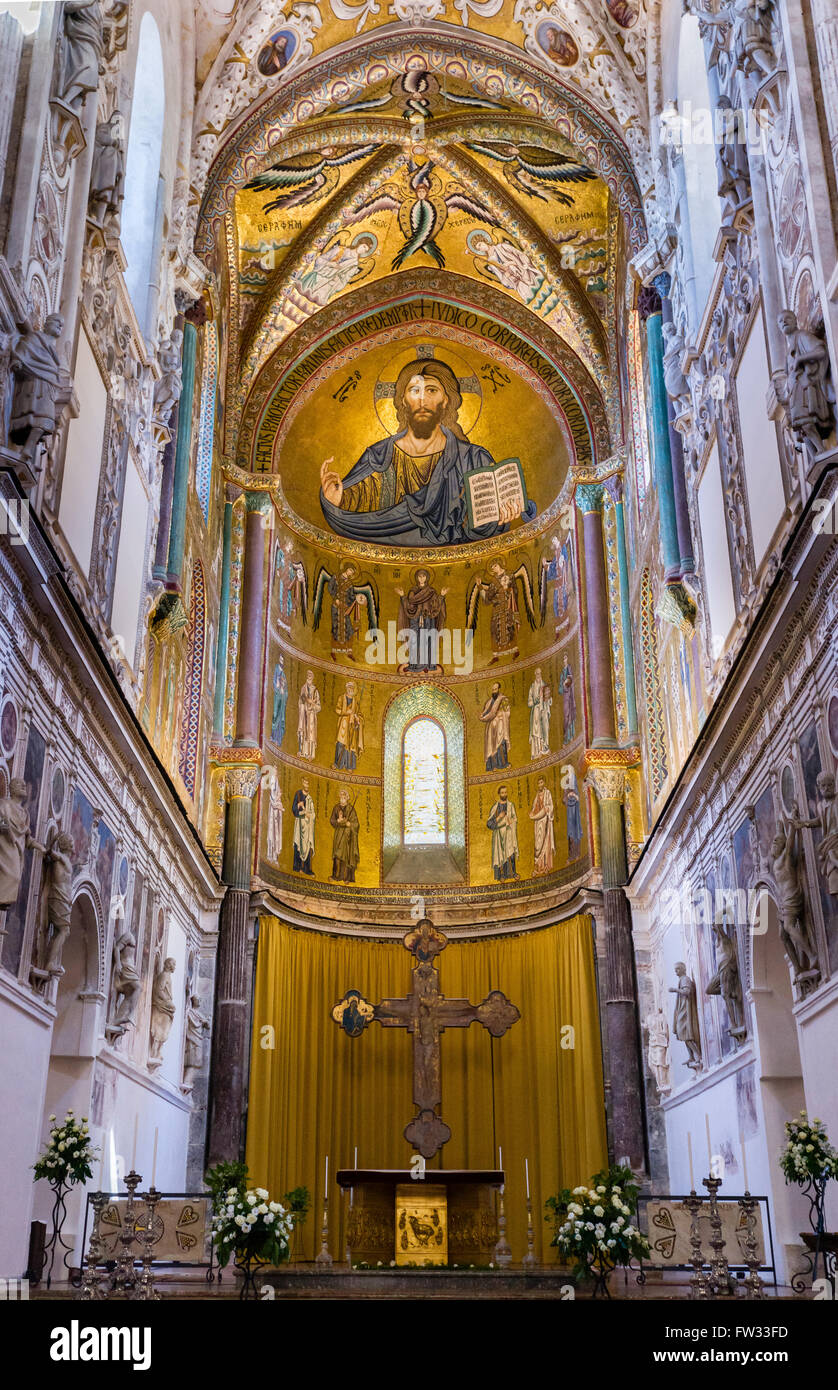 Christ Pantocrator mosaic in Byzantine style, presbyterium of ...