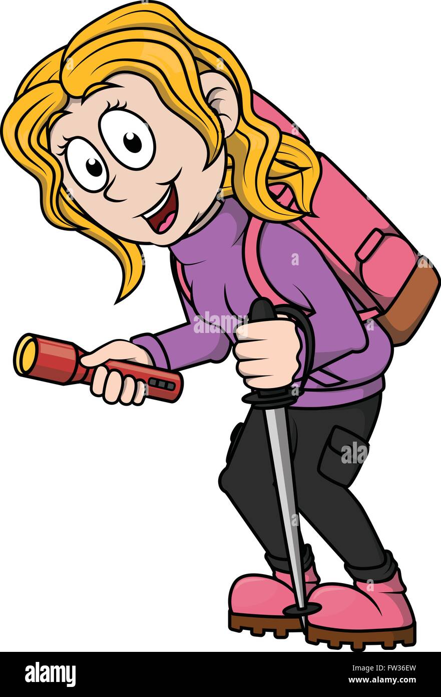 Hiking girl cartoon illustration Stock Vector Image & Art - Alamy