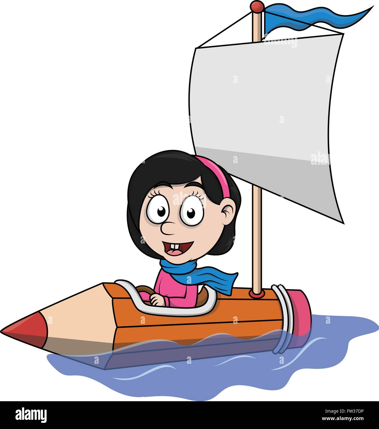 Girl playing pencil boat Stock Vector Image & Art - Alamy
