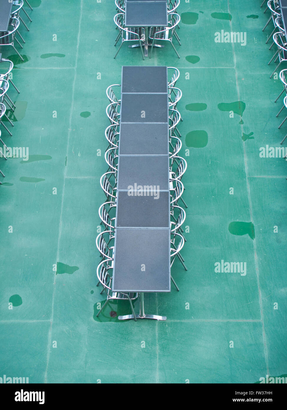 Dining table on ship deck Stock Photo - Alamy