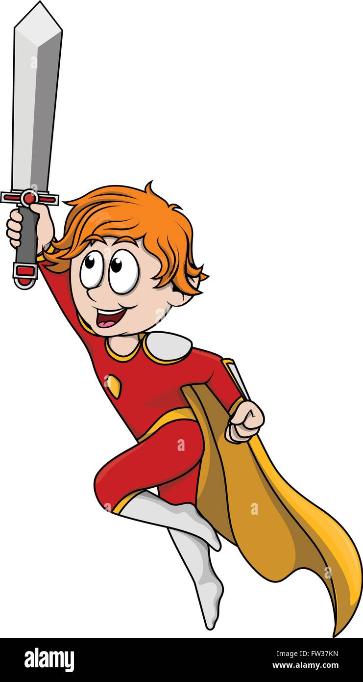Boy using super hero costume with sword Stock Vector Image & Art - Alamy