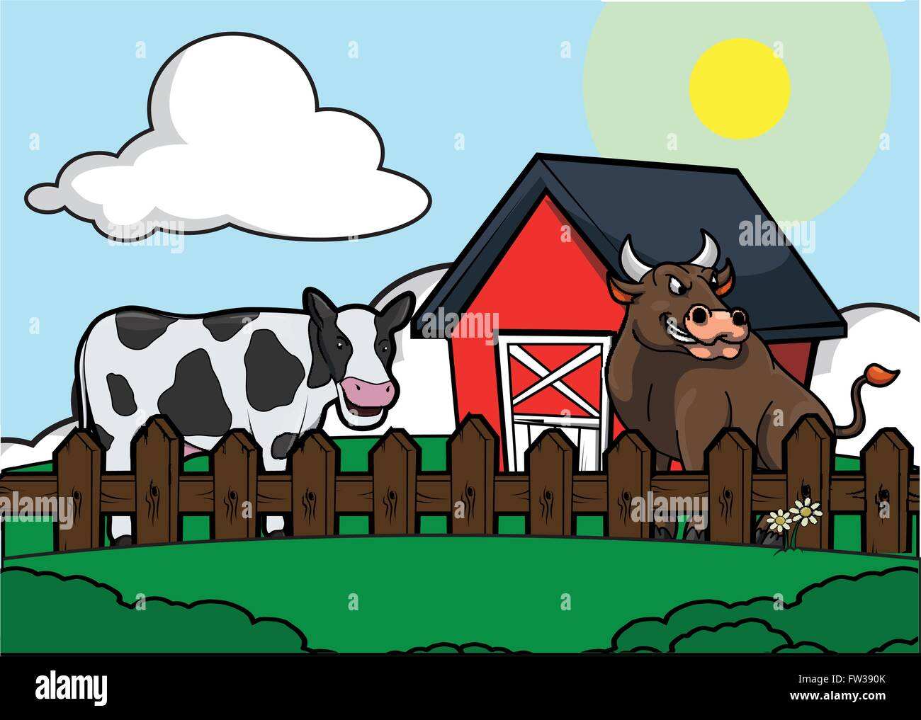 Cow and Bull farm scenery Stock Vector Image & Art - Alamy