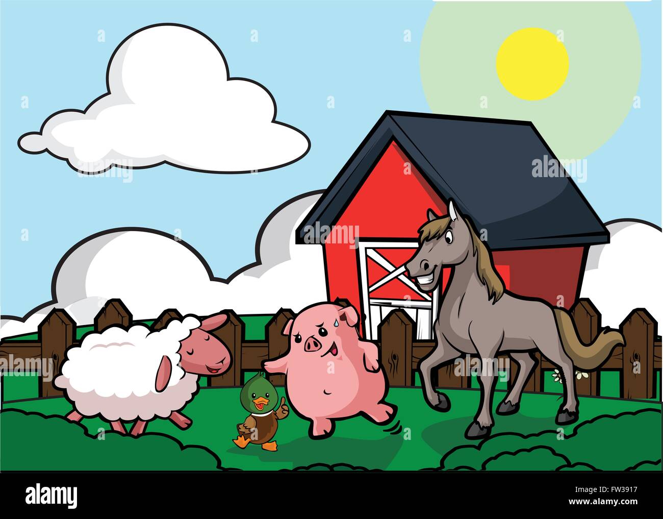 Farm house scenery duck,pig,horse and sheep Stock Vector Image & Art ...