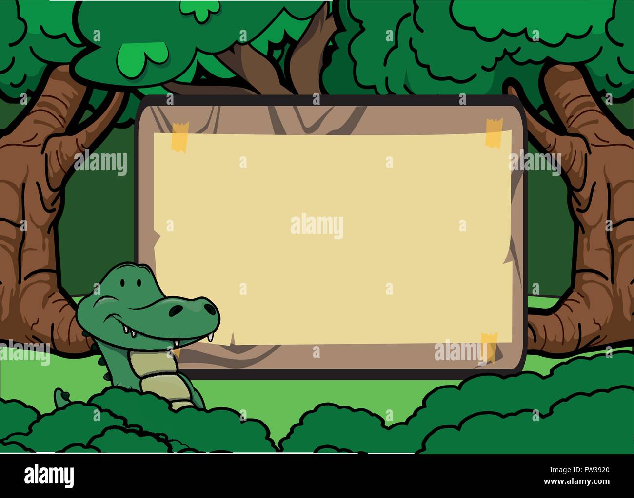 crocodile forest scene with wood banner Stock Vector Image & Art - Alamy
