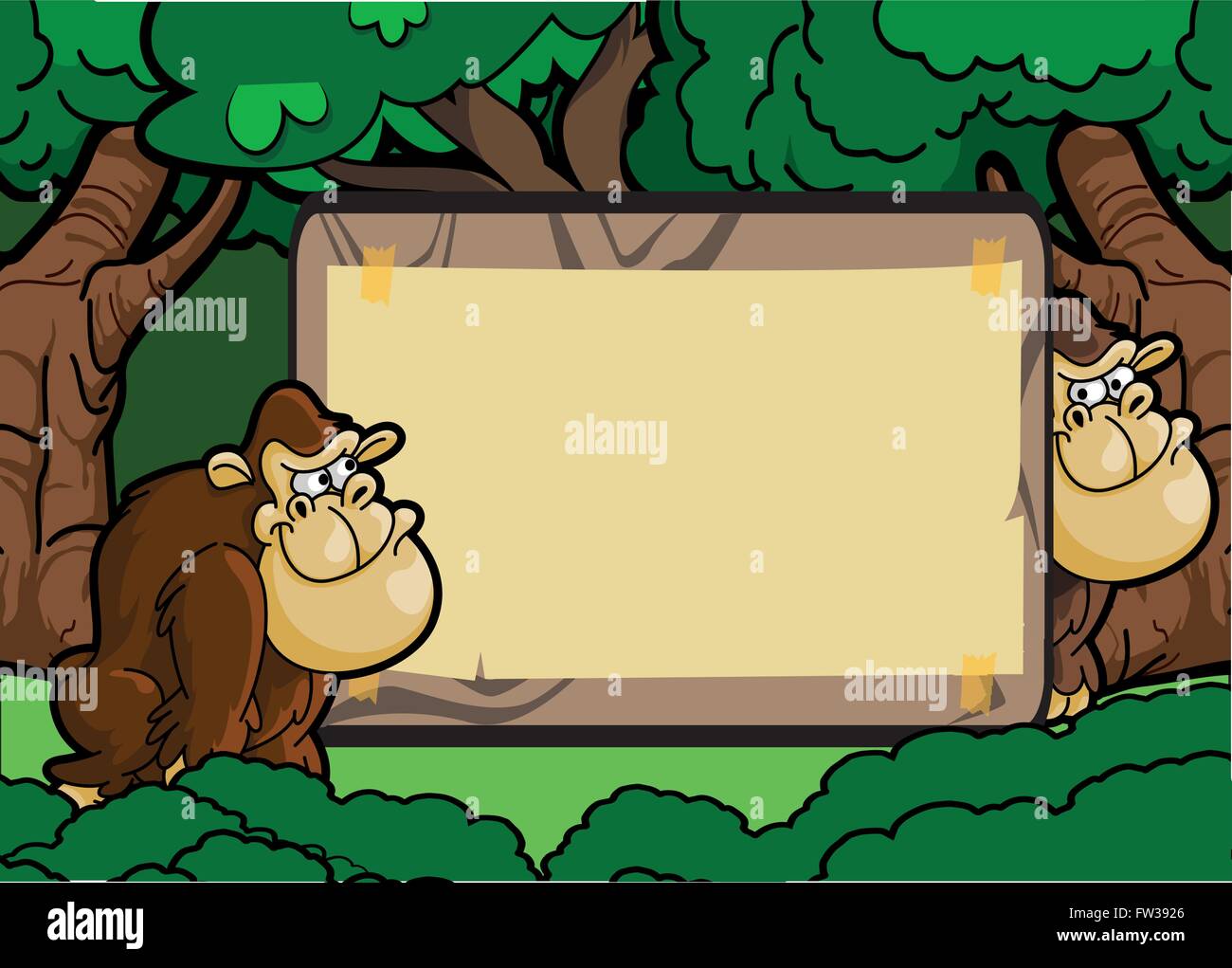 Ape Gorilla forest scene with wood banner Stock Vector Image & Art - Alamy