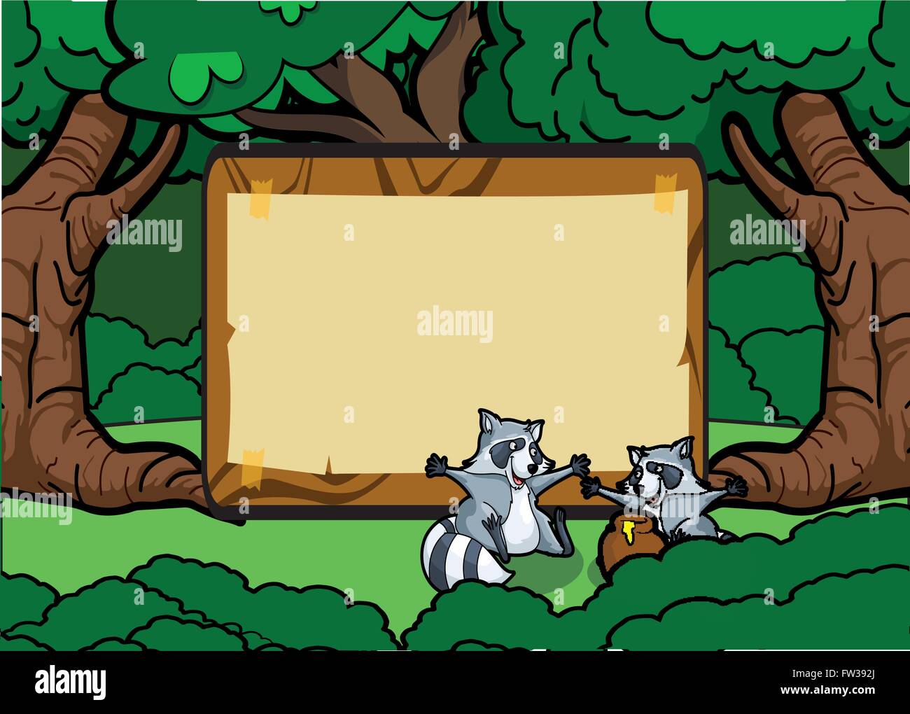 Raccoon with wildlife forest banner Stock Vector Image & Art - Alamy