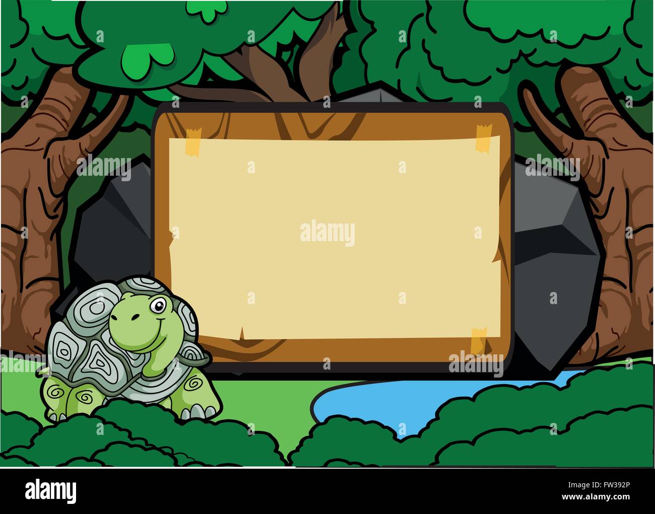 Turtle at forest scene with wood banner Stock Vector Image & Art - Alamy