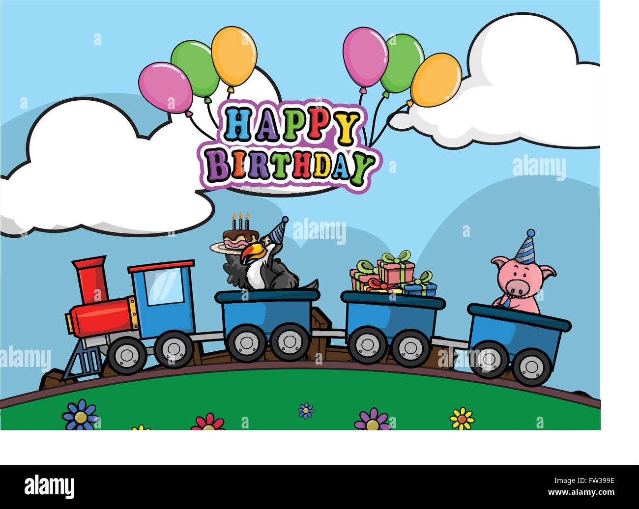 Birthday train locomotive illustration Stock Vector Image & Art - Alamy