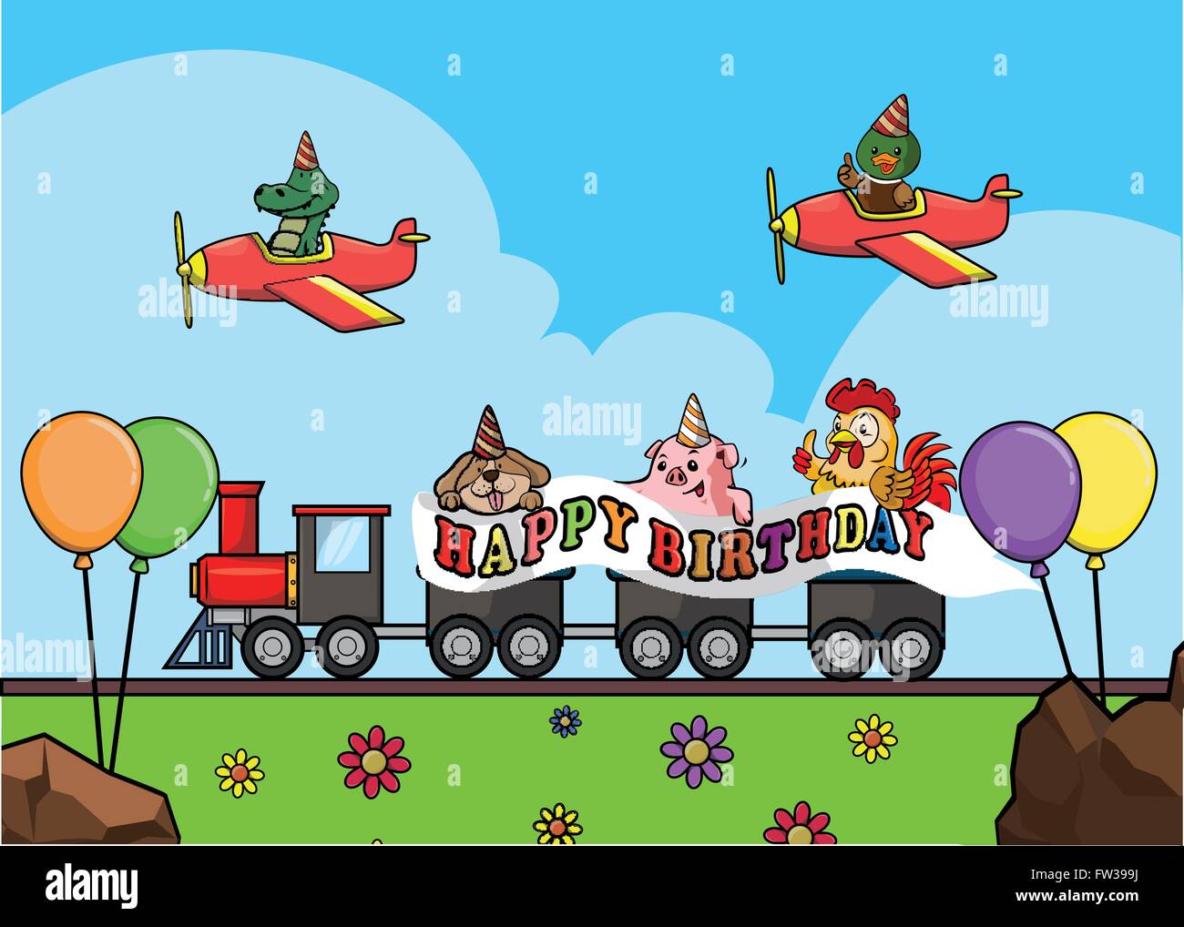Birthday train locomotive Stock Vector Image & Art - Alamy