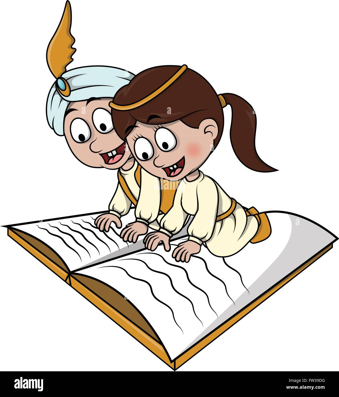Two kids reading book Stock Vector Images - Alamy