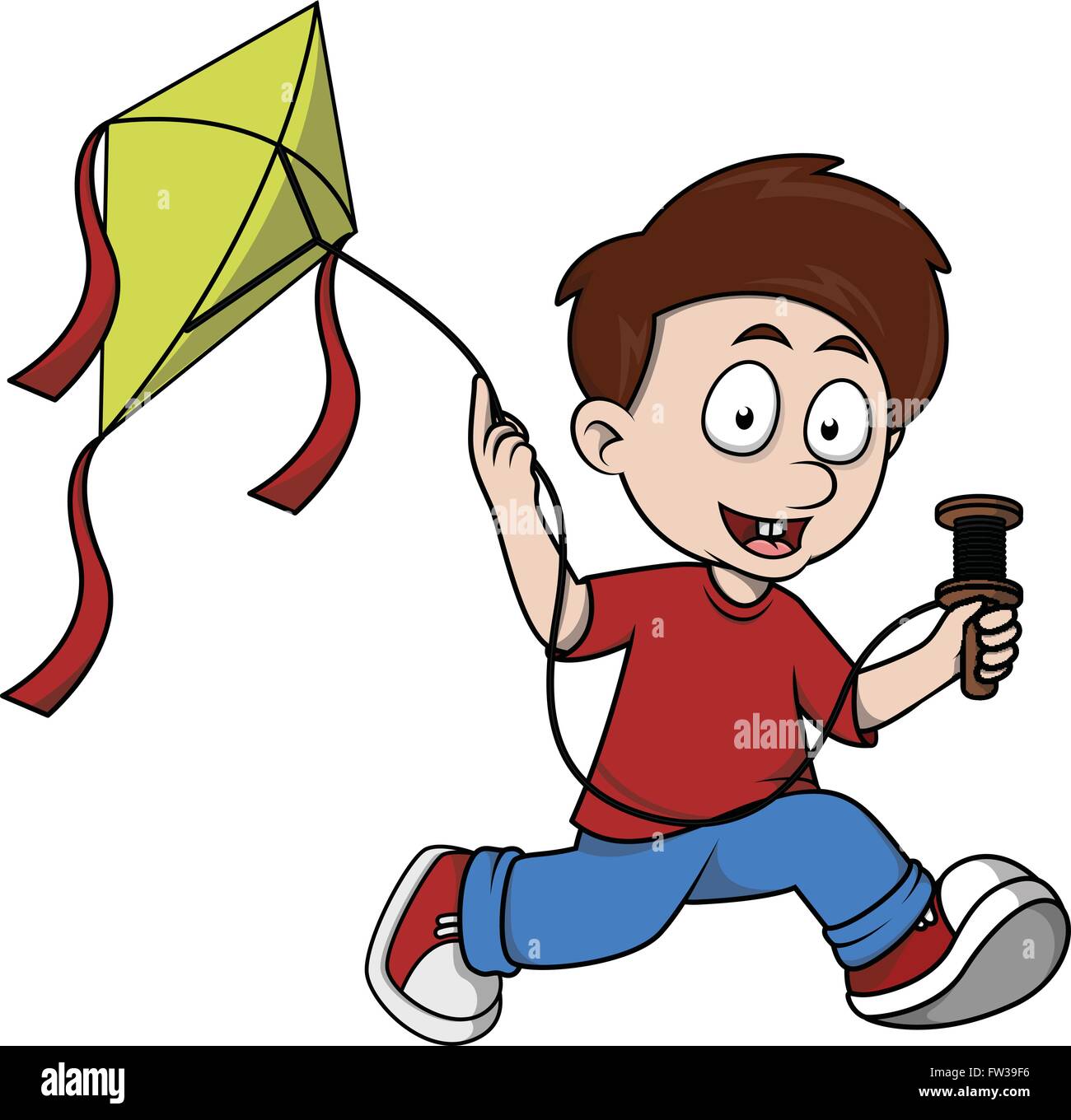 Boy running with fly kite Stock Vector Images - Alamy
