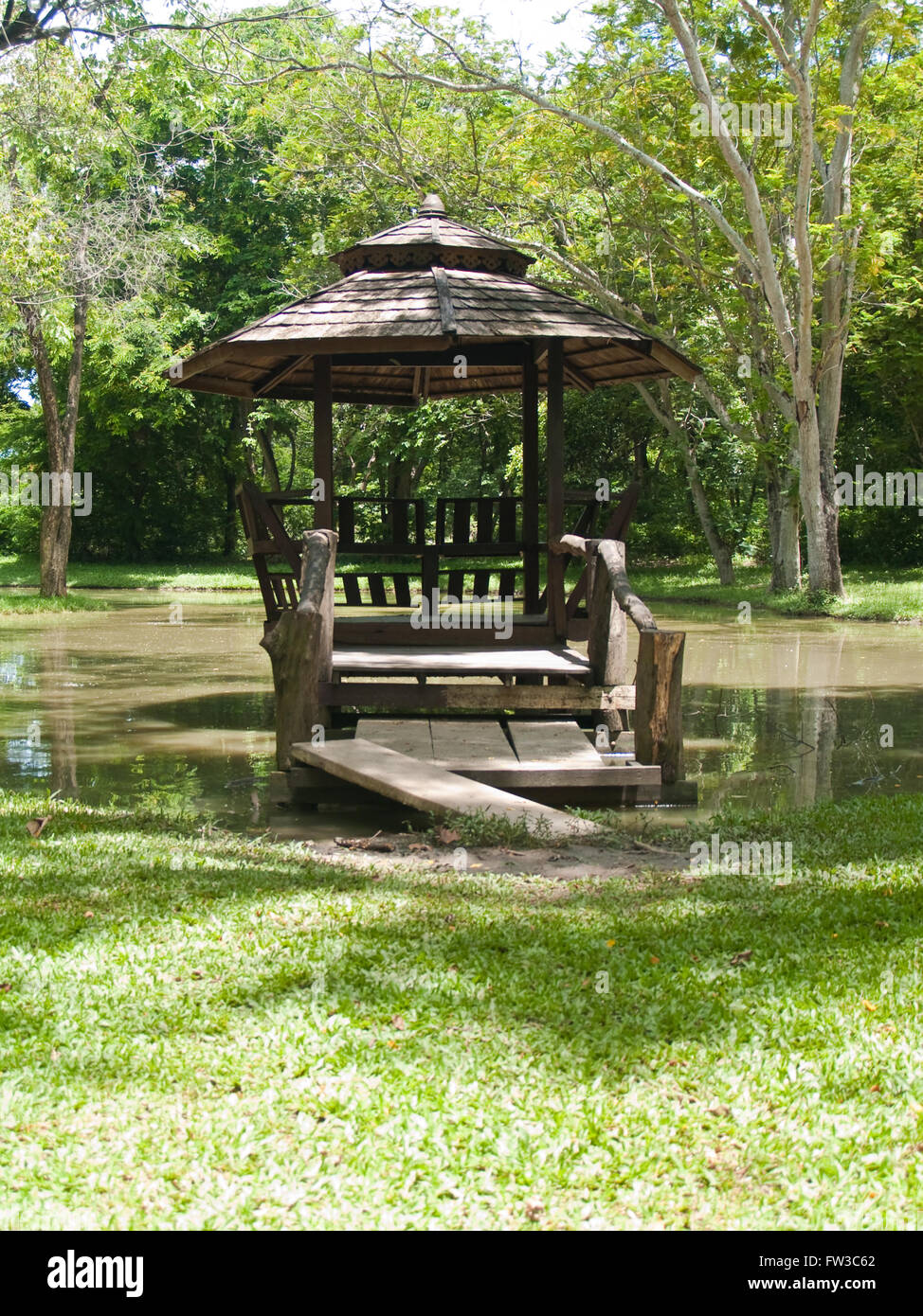 Wooden pavilion over water Stock Photo - Alamy