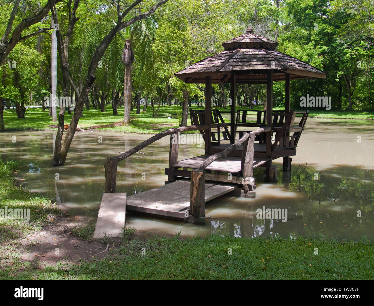 Wooden pavilion over water Stock Photo - Alamy