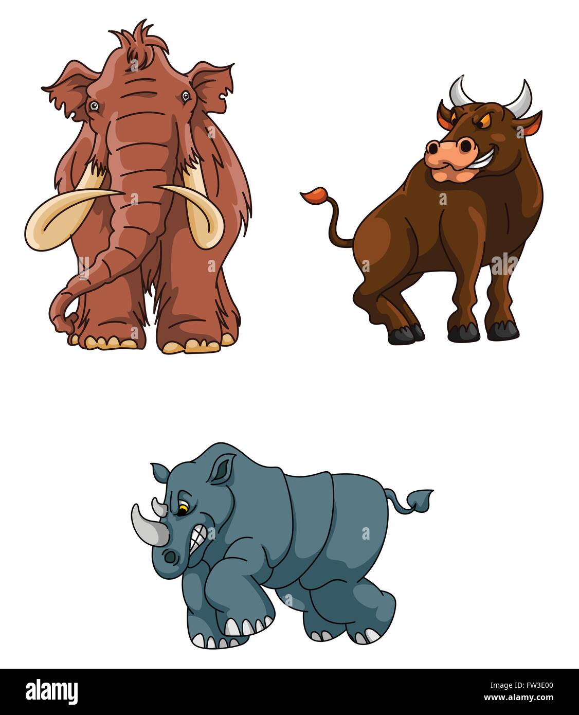 Angry Animals Group : Mammoth, Rhino and Bull Stock Vector Image & Art ...