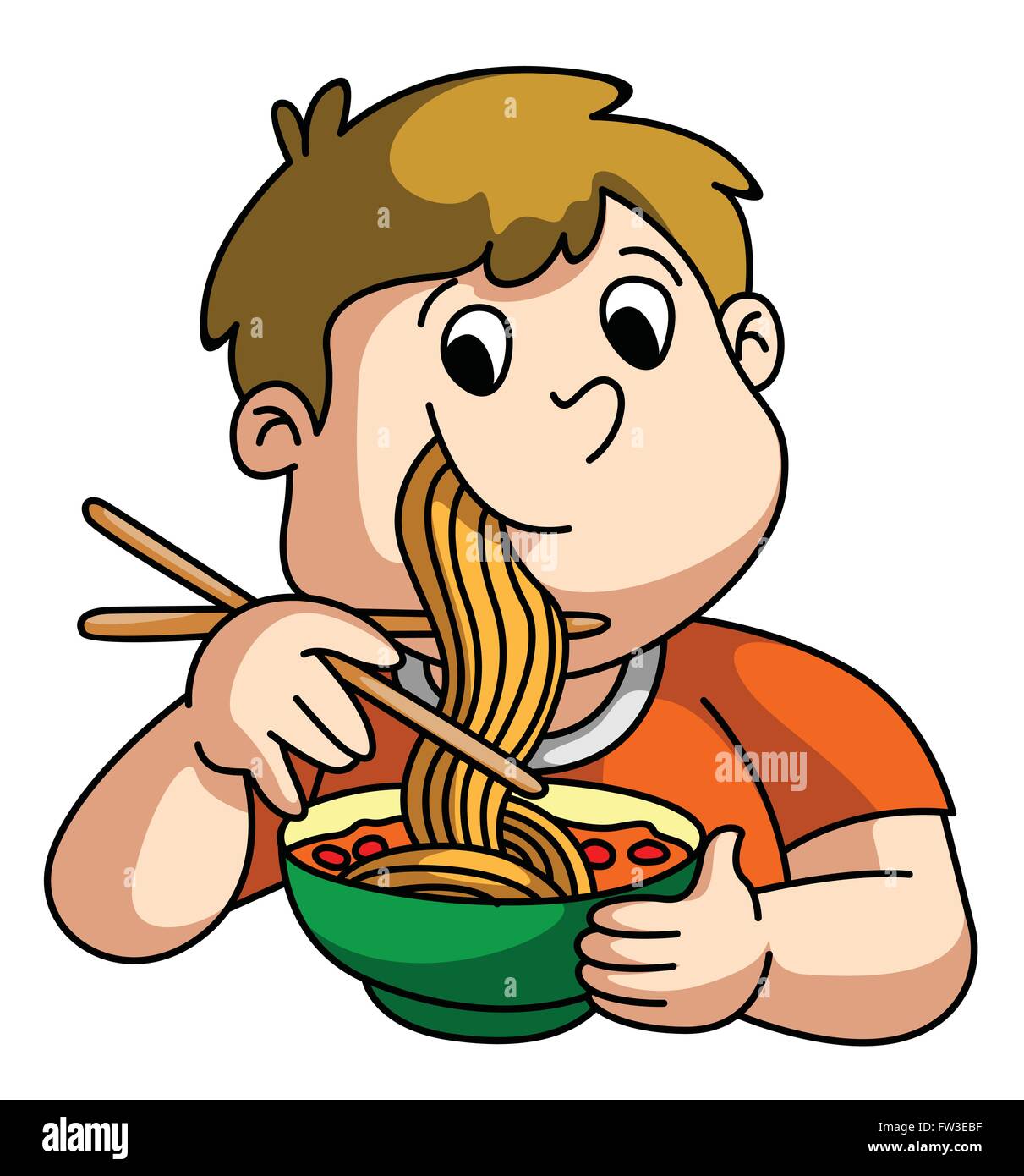 Boy Eating Noodle Stock Vector Image & Art - Alamy