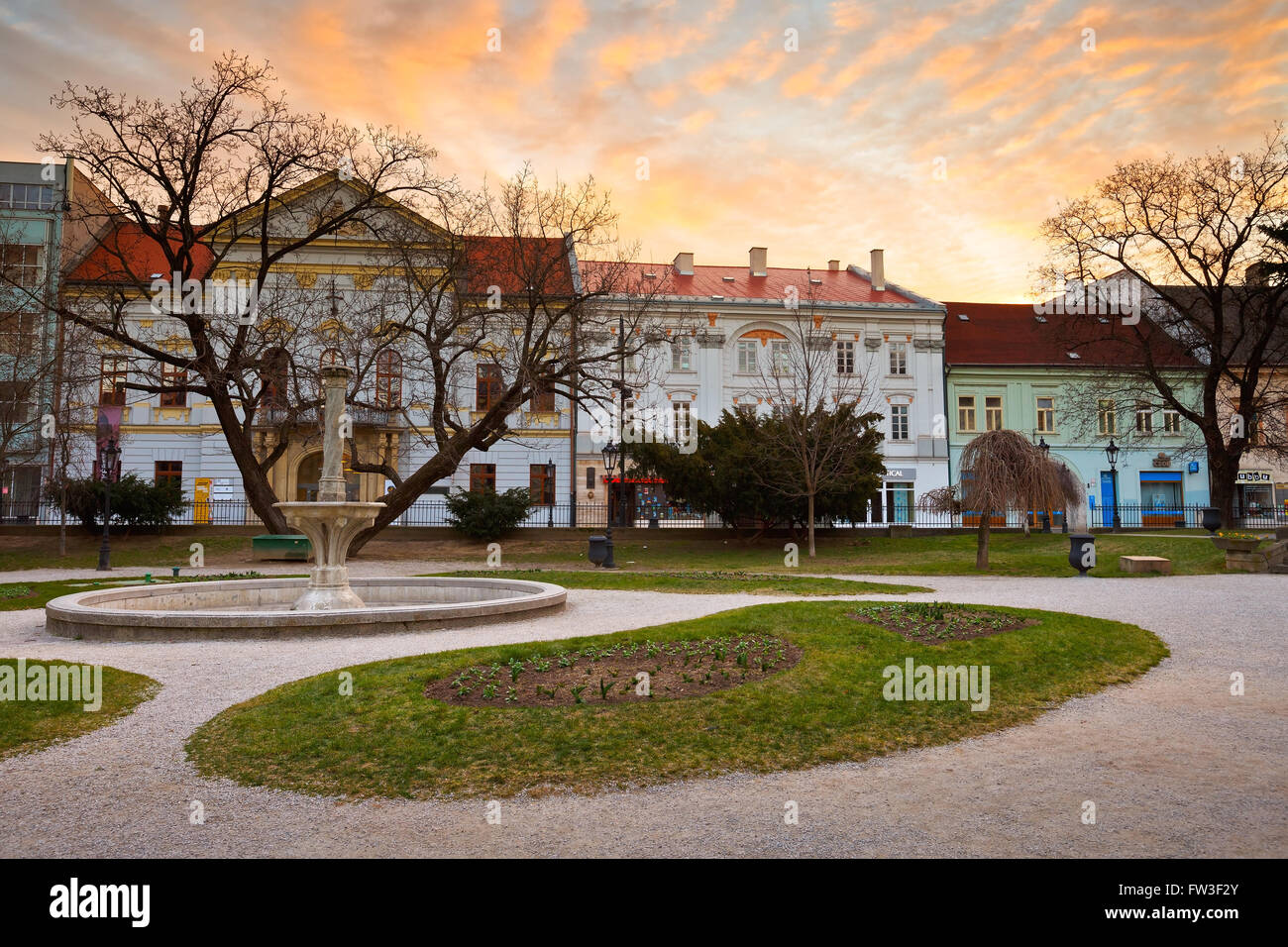 Park and historic architecture in the main square of Kosice city in ...