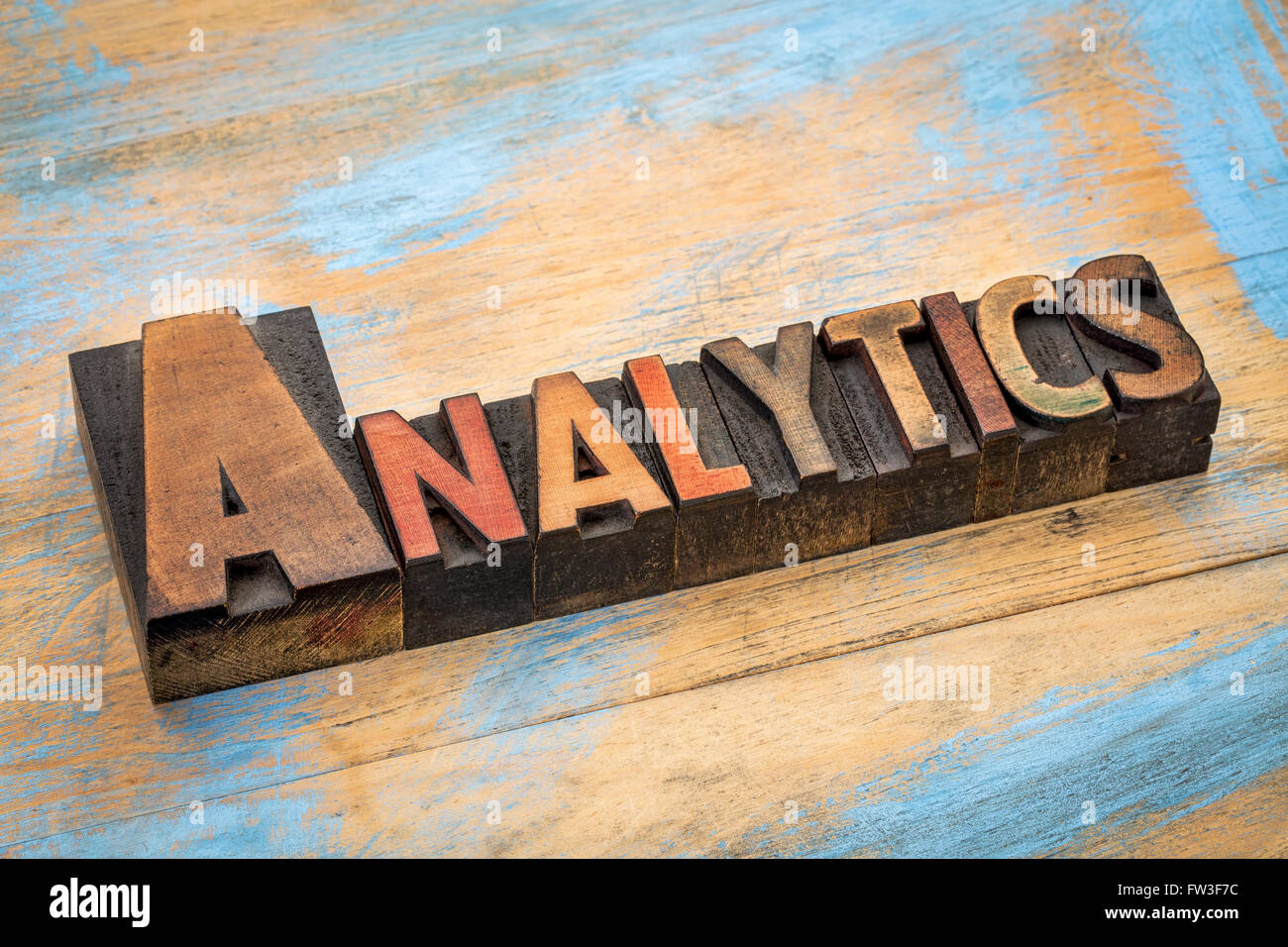 analytics word abstract- text banner in vintage letterpress wood type ...