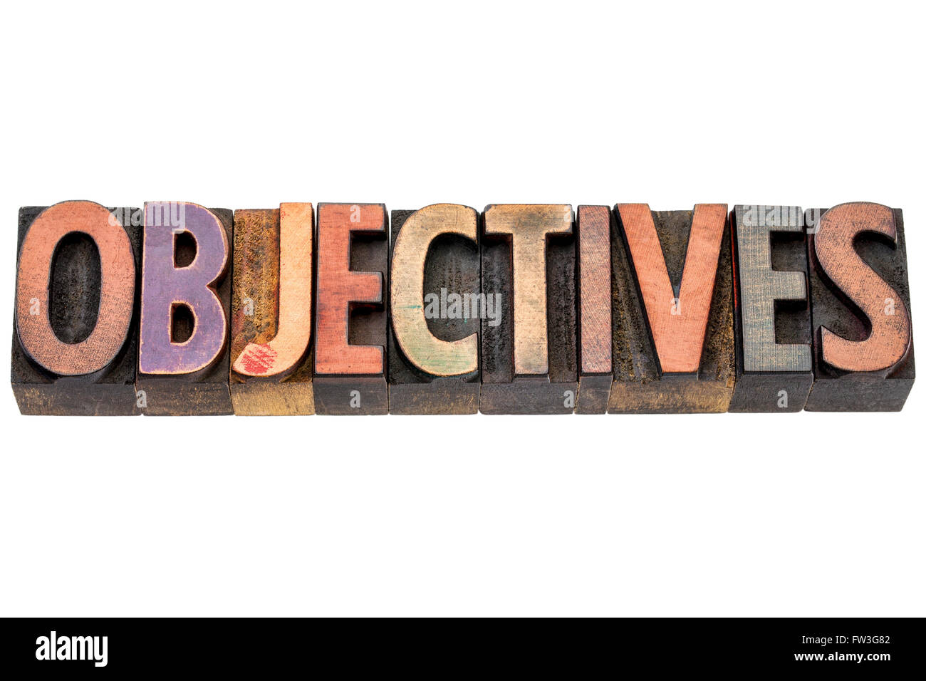 objectives - isolated word in vintage letterpress wood type printing ...