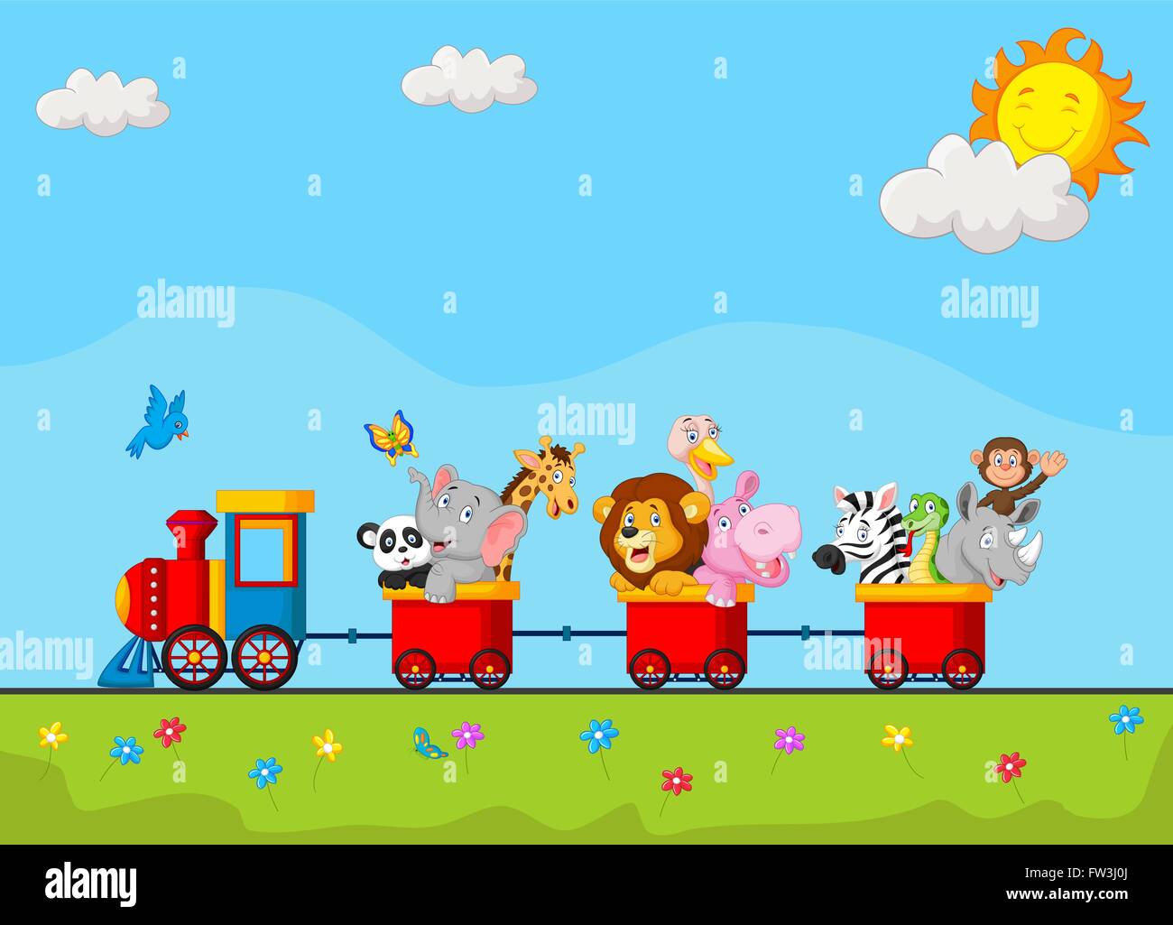 Cute animal on train Stock Vector Image & Art - Alamy