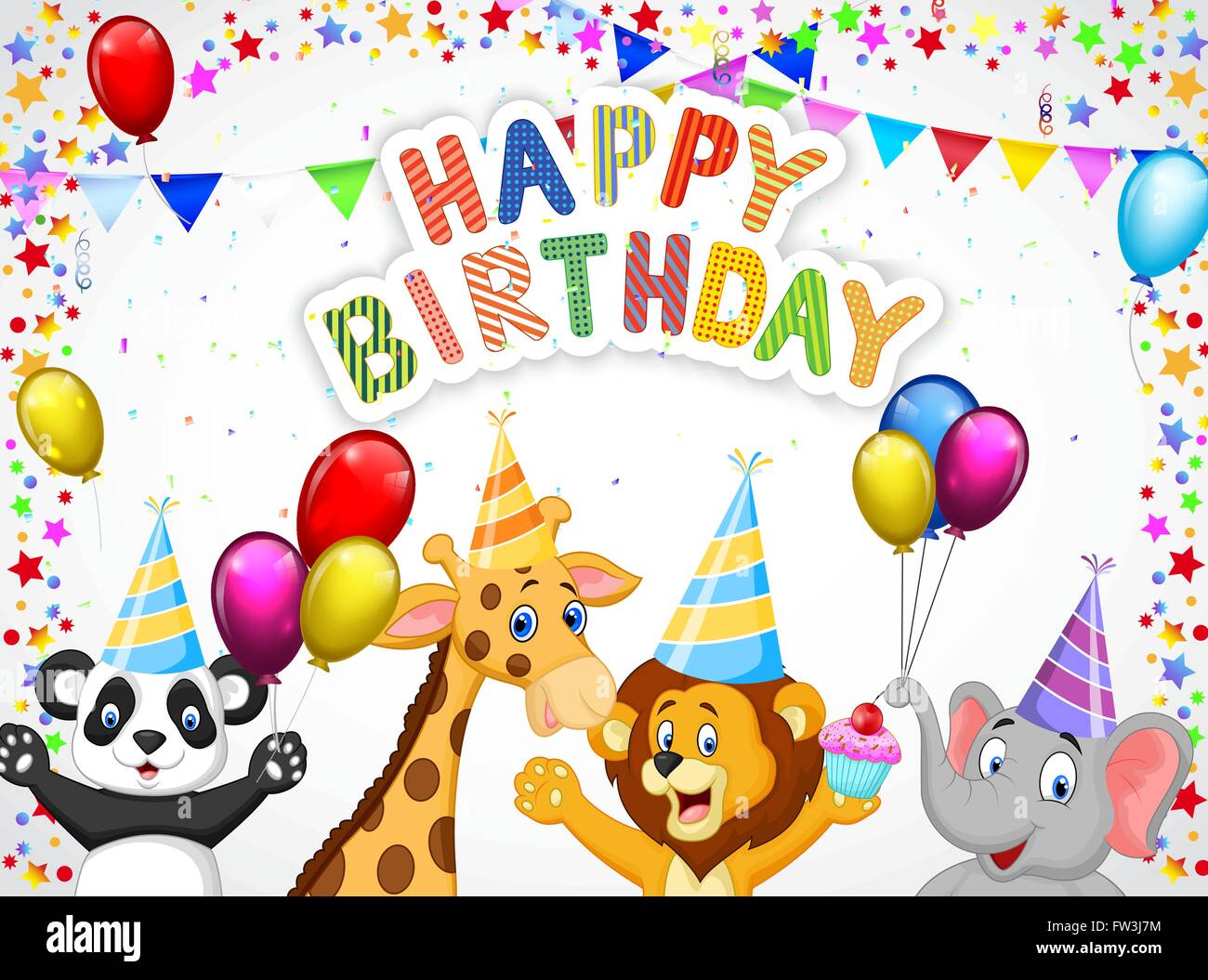 Birthday background with happy animals Stock Vector Image & Art - Alamy