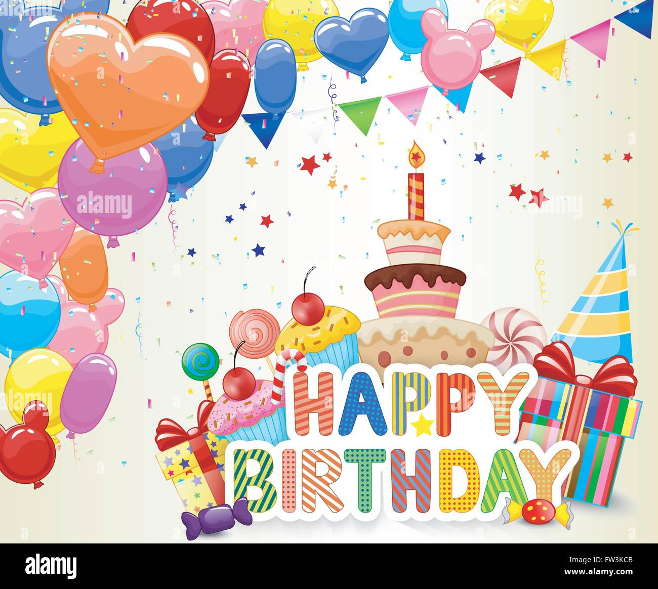 Birthday background with colorful balloon and birthday cake Stock ...