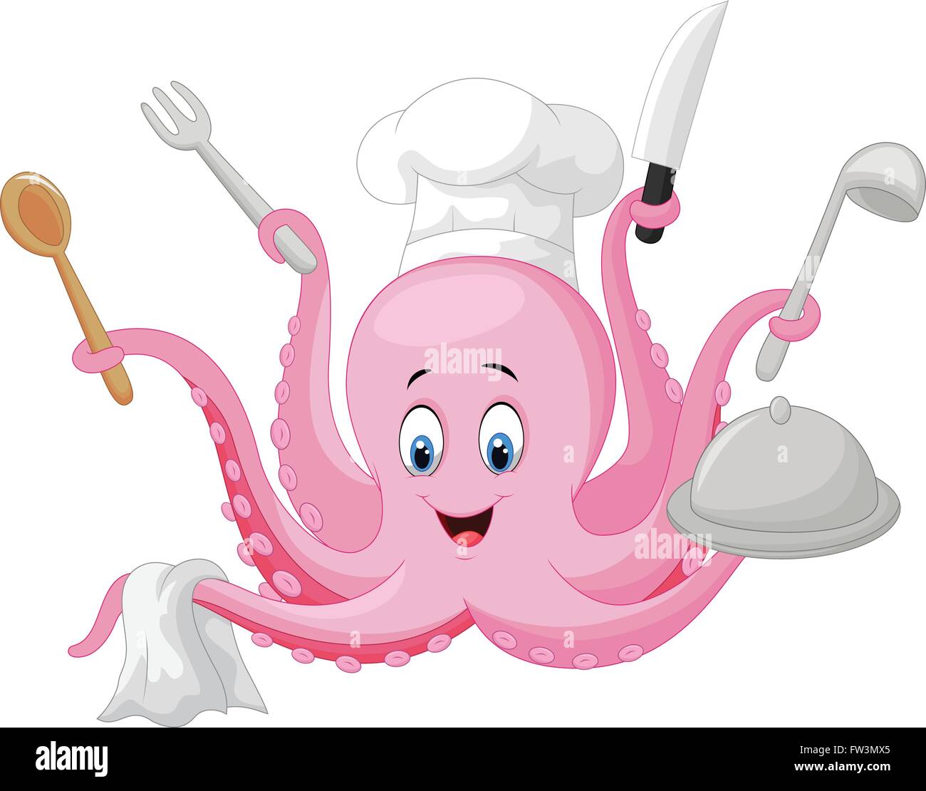 Cartoon octopus chef holding cooking tools Stock Vector Image & Art - Alamy
