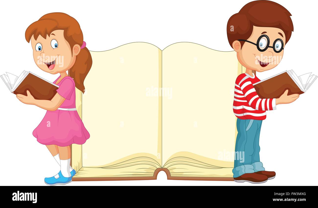 Cartoon kids reading book Stock Vector Image & Art - Alamy