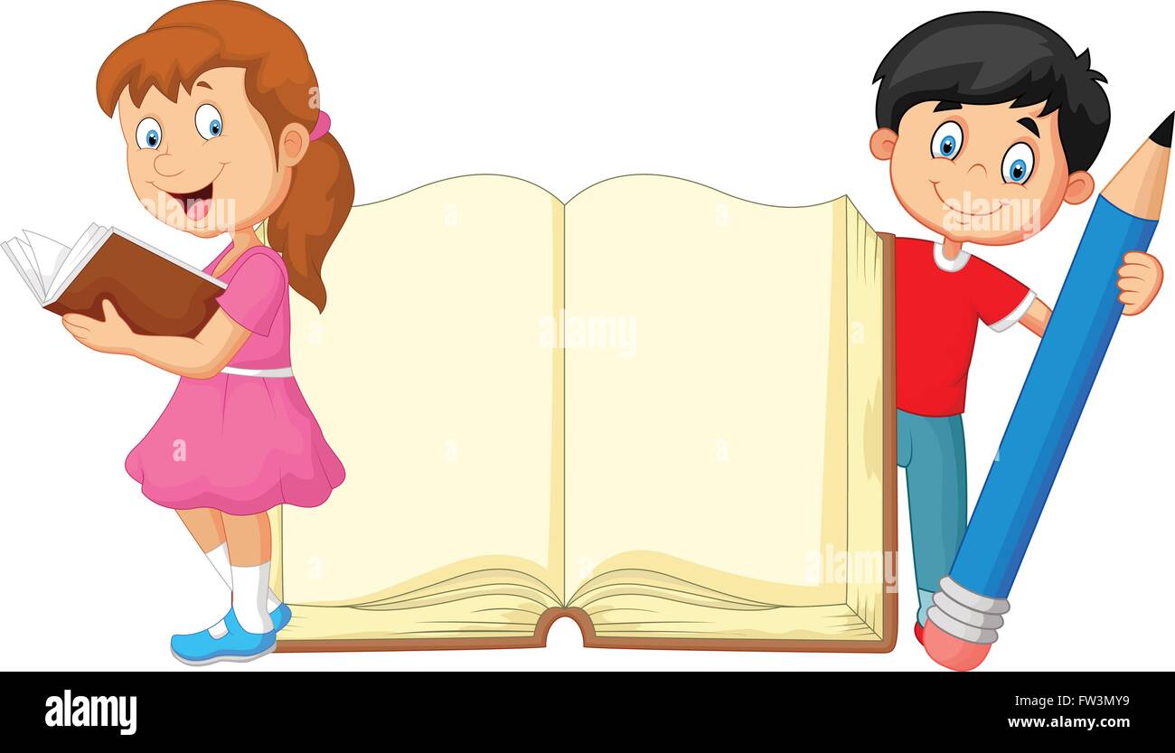 Cartoon kids with book and pencil Stock Vector Image & Art - Alamy