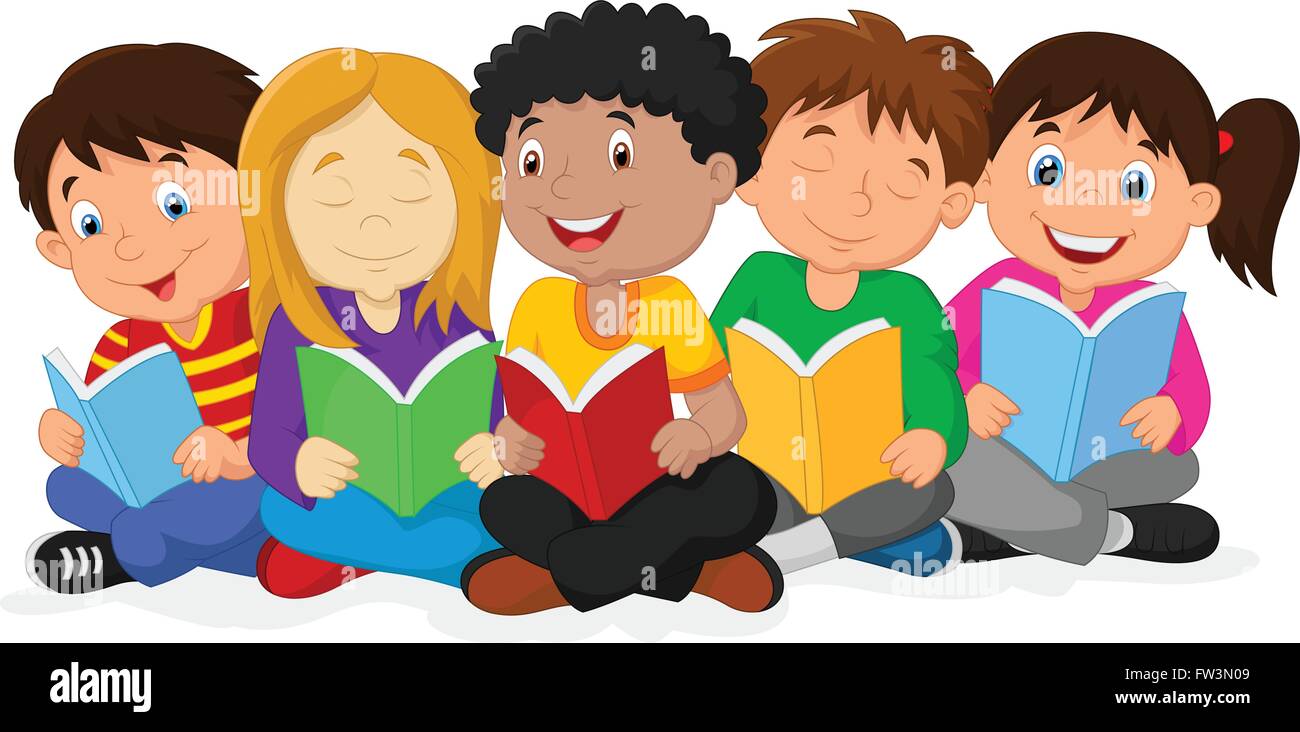Happy Children Reading Clip Art