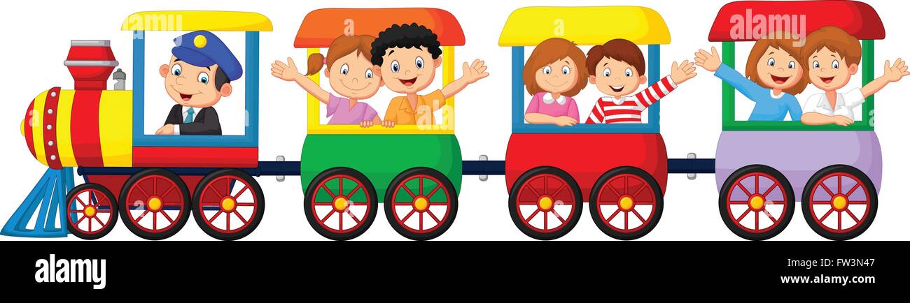 Happy kids on a colorful train Stock Vector Image & Art - Alamy