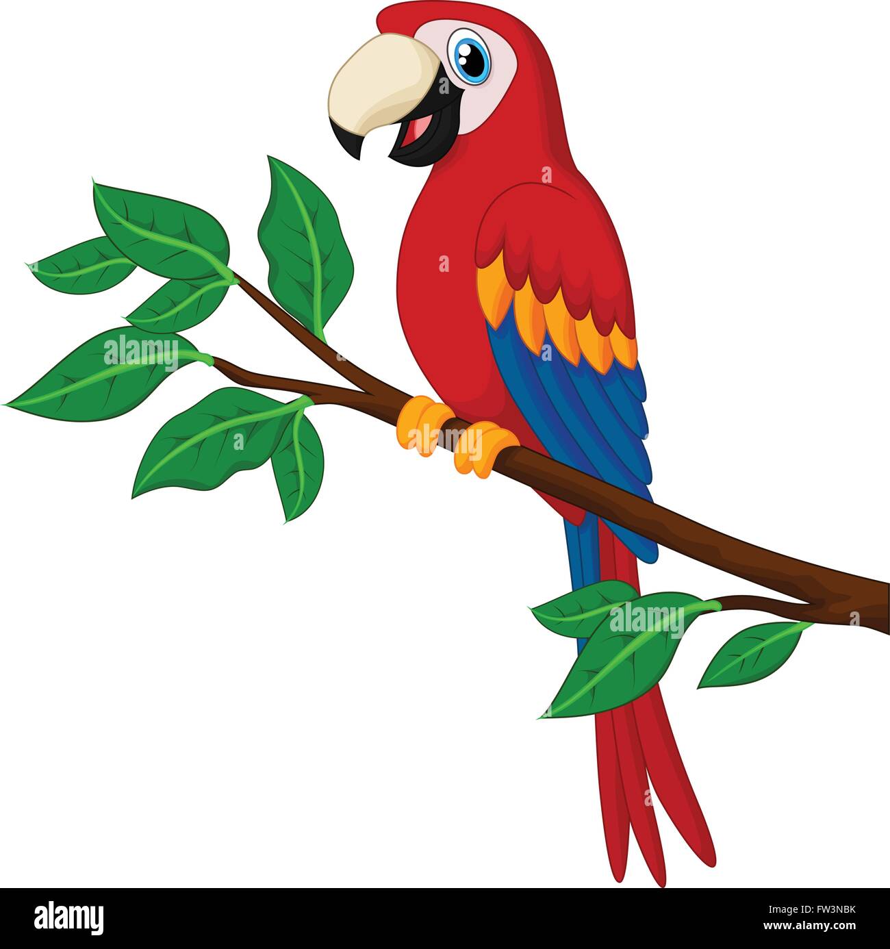 Cartoon red parrot on a branch Stock Vector Image & Art - Alamy