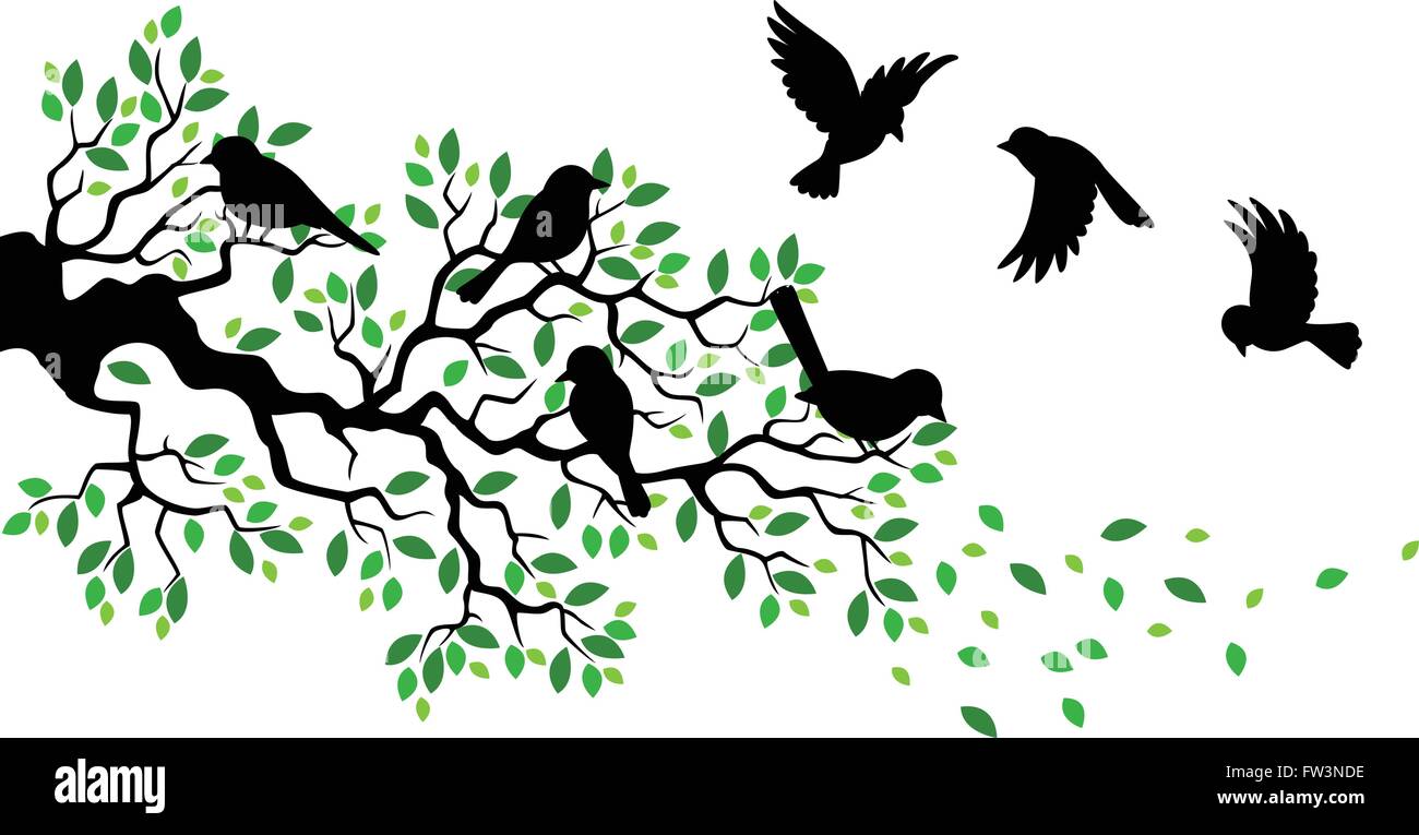 Illustration of tree branch with bird silhouette Stock Vector Image ...