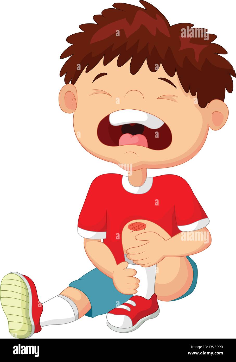 Cartoon boy crying with a scratch on his knee Stock Vector Image & Art ...
