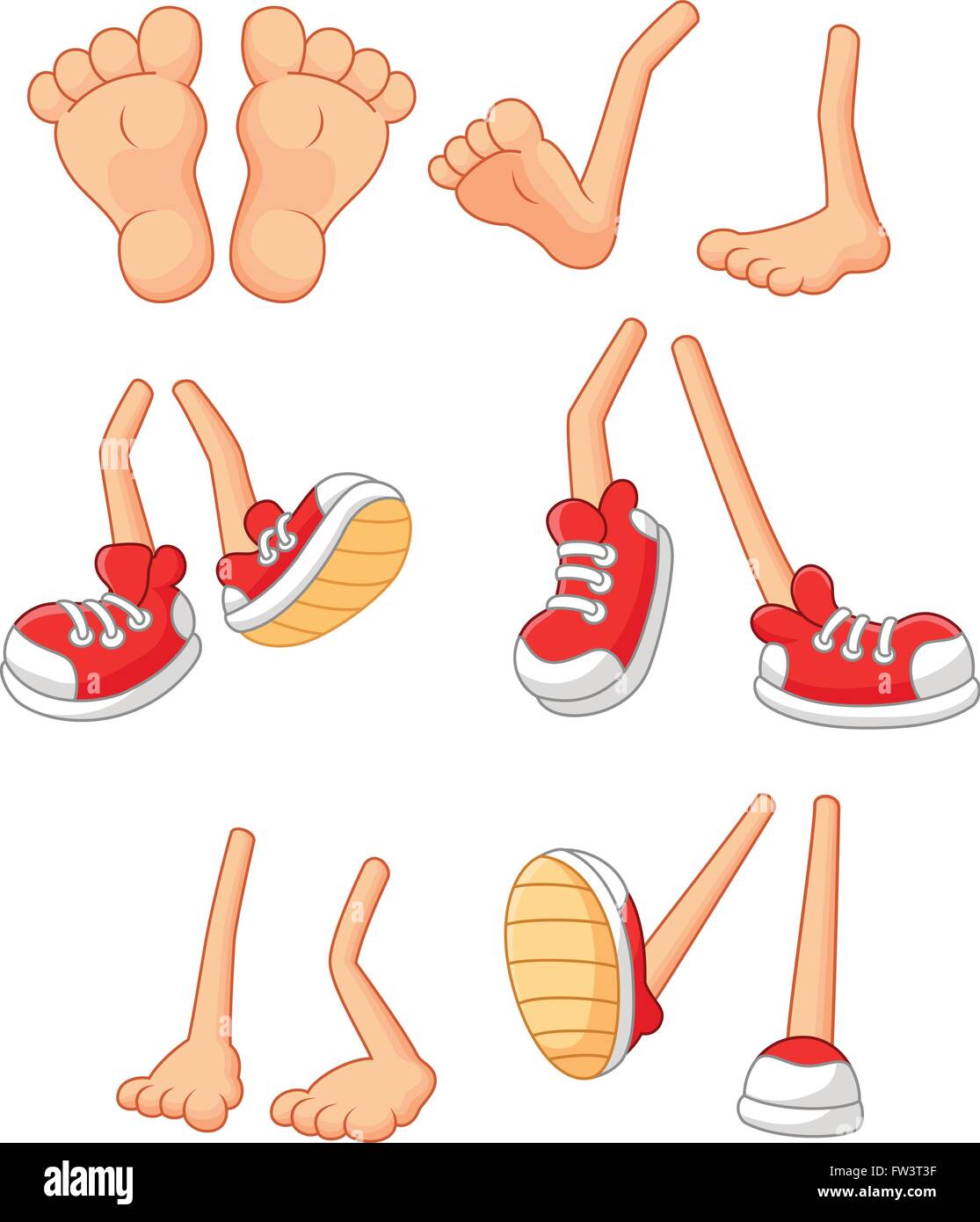 Cartoon walking feet on stick legs in various positions Stock Vector ...