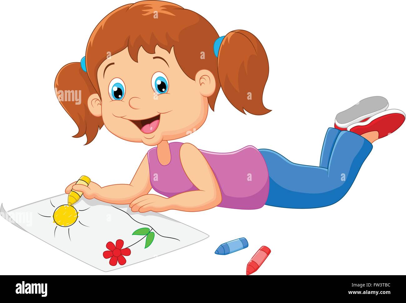 Cartoon small beautiful girl paints on paper Stock Vector Image & Art ...