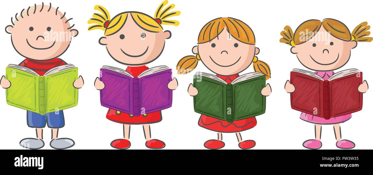 Cartoon little kid holding book and on white background Stock Vector ...