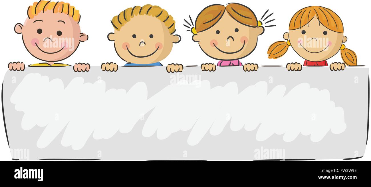 Cartoon little kids holding banner Stock Vector Image & Art - Alamy