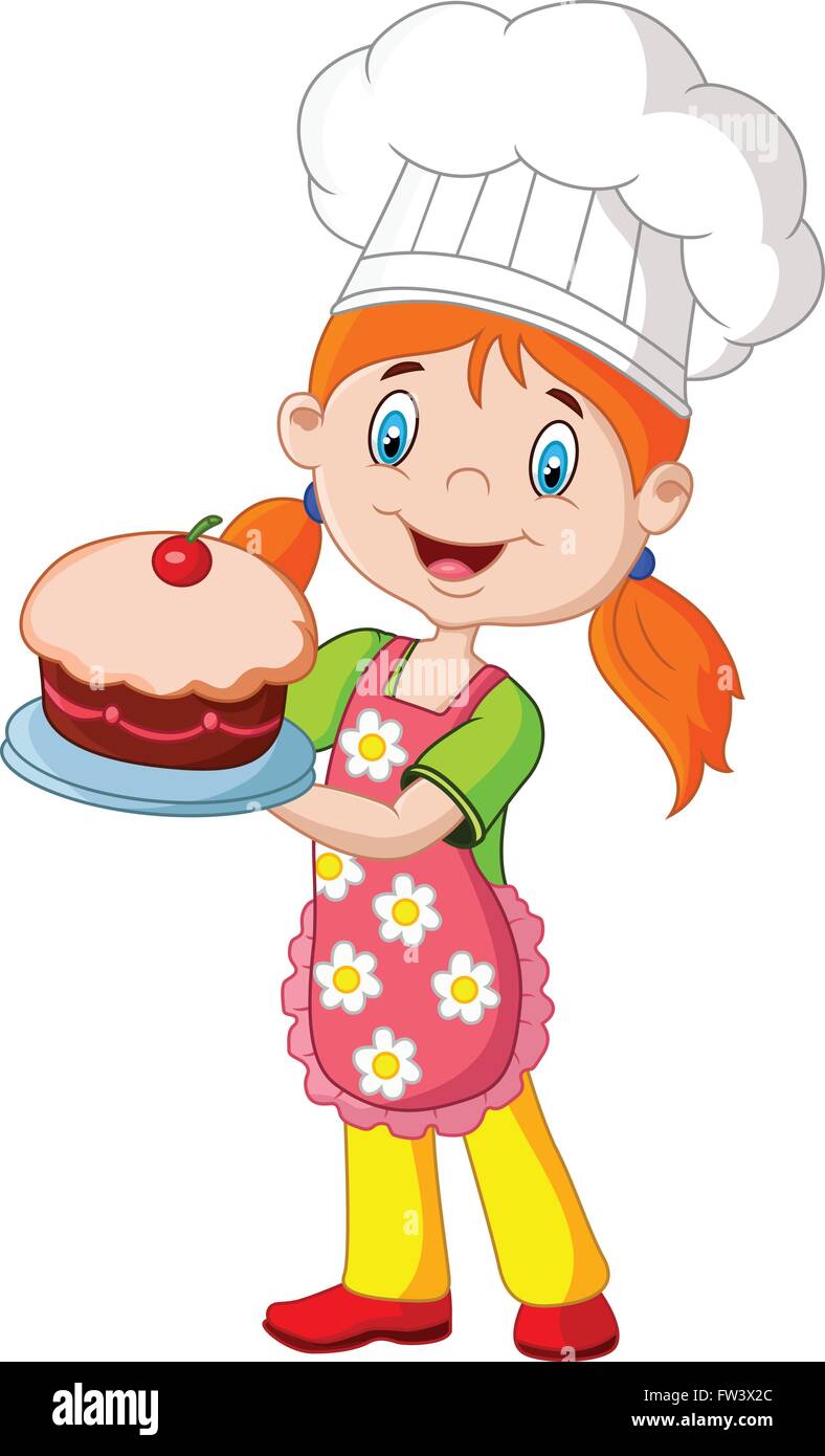 Cartoon little girl holding cake Stock Vector Image & Art - Alamy