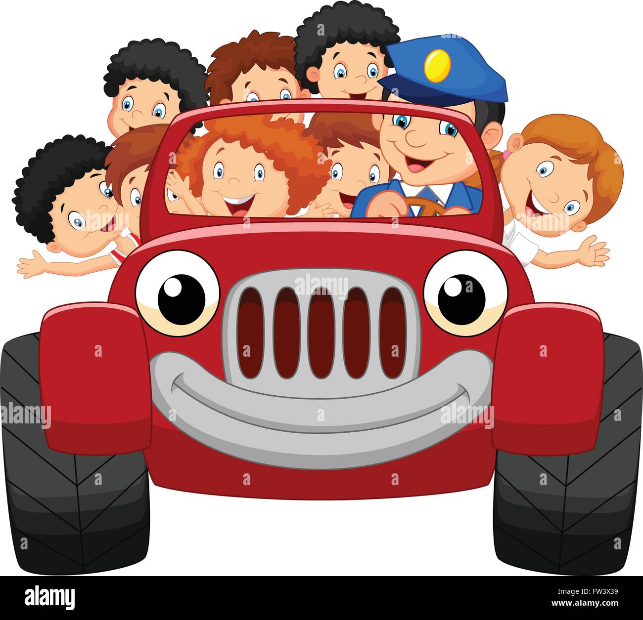 Cartoon little kid happy with red car Stock Vector Image & Art - Alamy