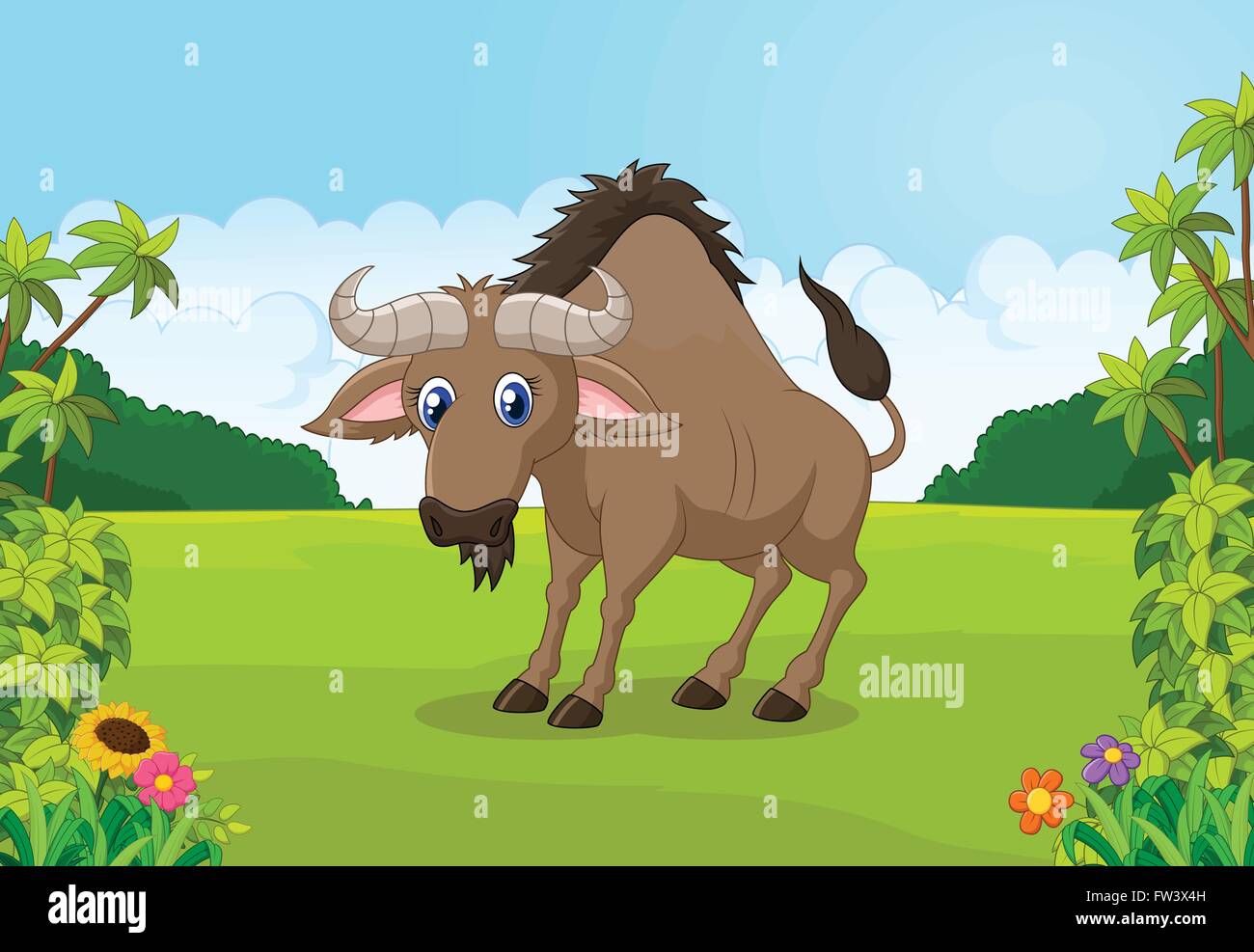 Cartoon animal wildebeest in the jungle Stock Vector Image & Art - Alamy