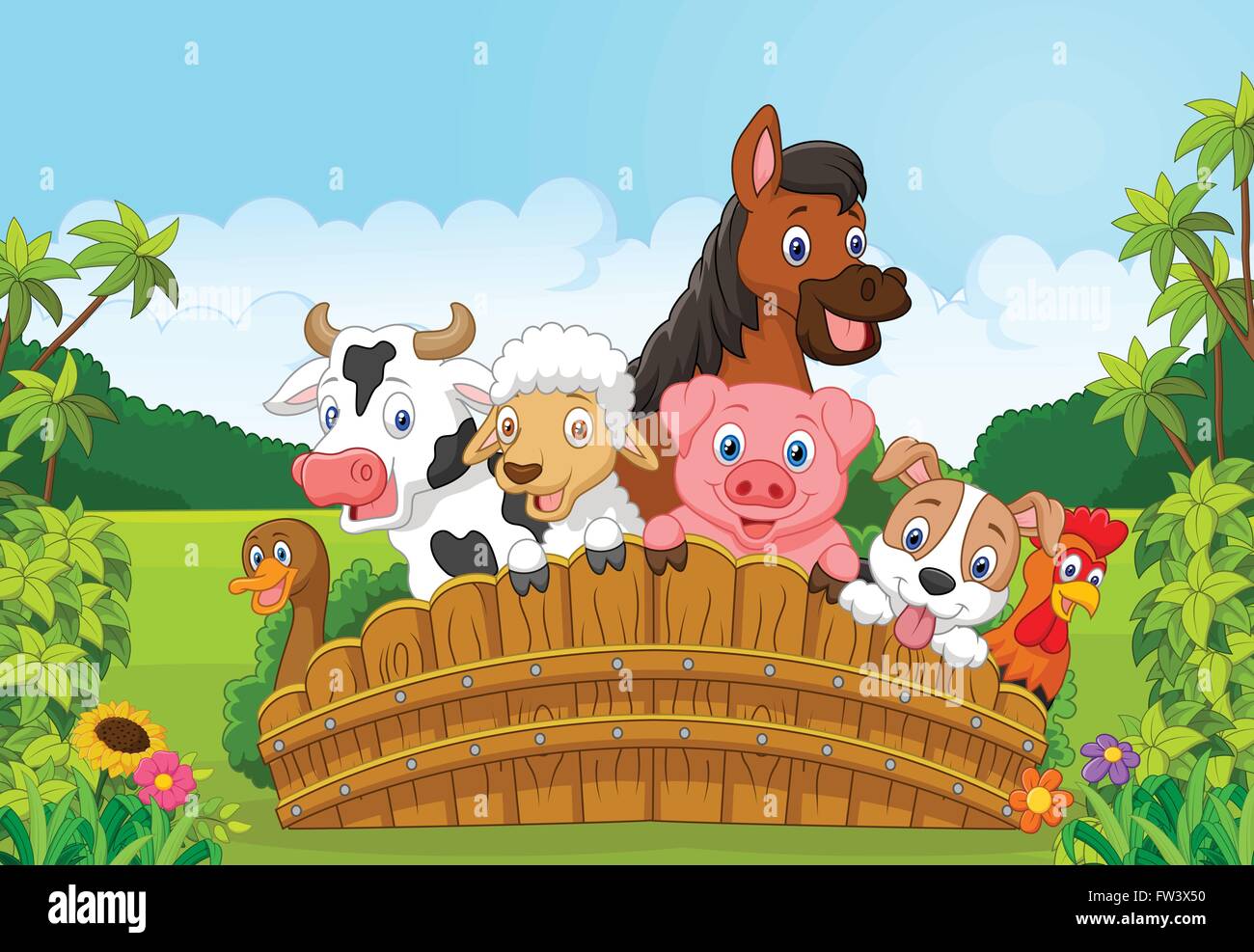 Wooden fence in forest Stock Vector Images - Alamy