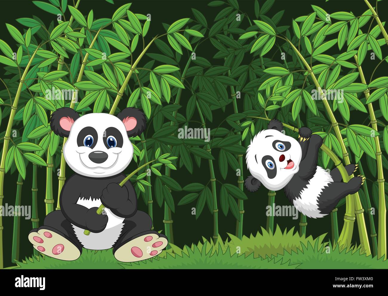Cartoon mom and baby panda in the climbing bamboo tree Stock Vector ...