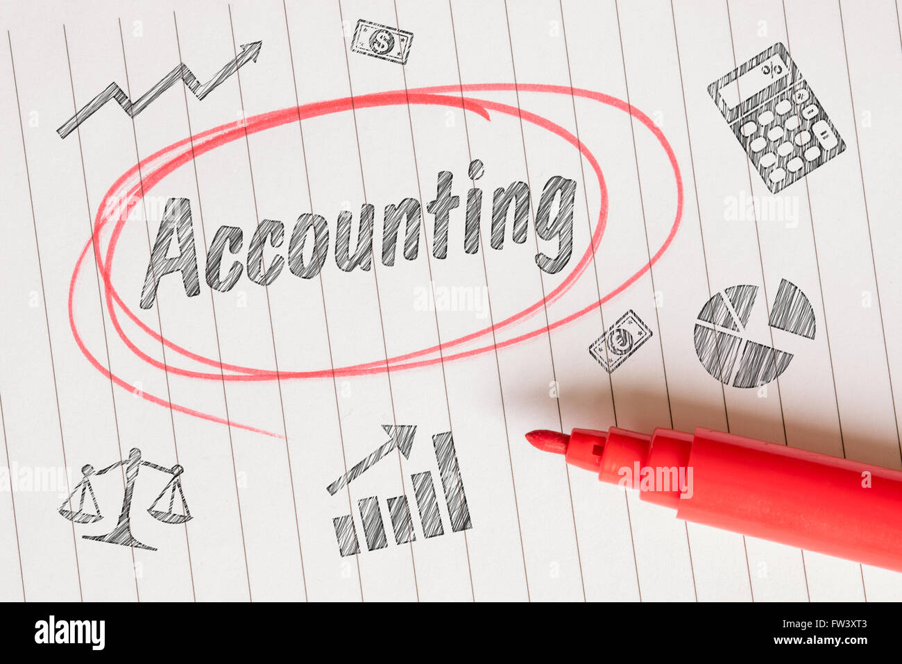Accounting drawing with a red marker on linear paper Stock Photo - Alamy