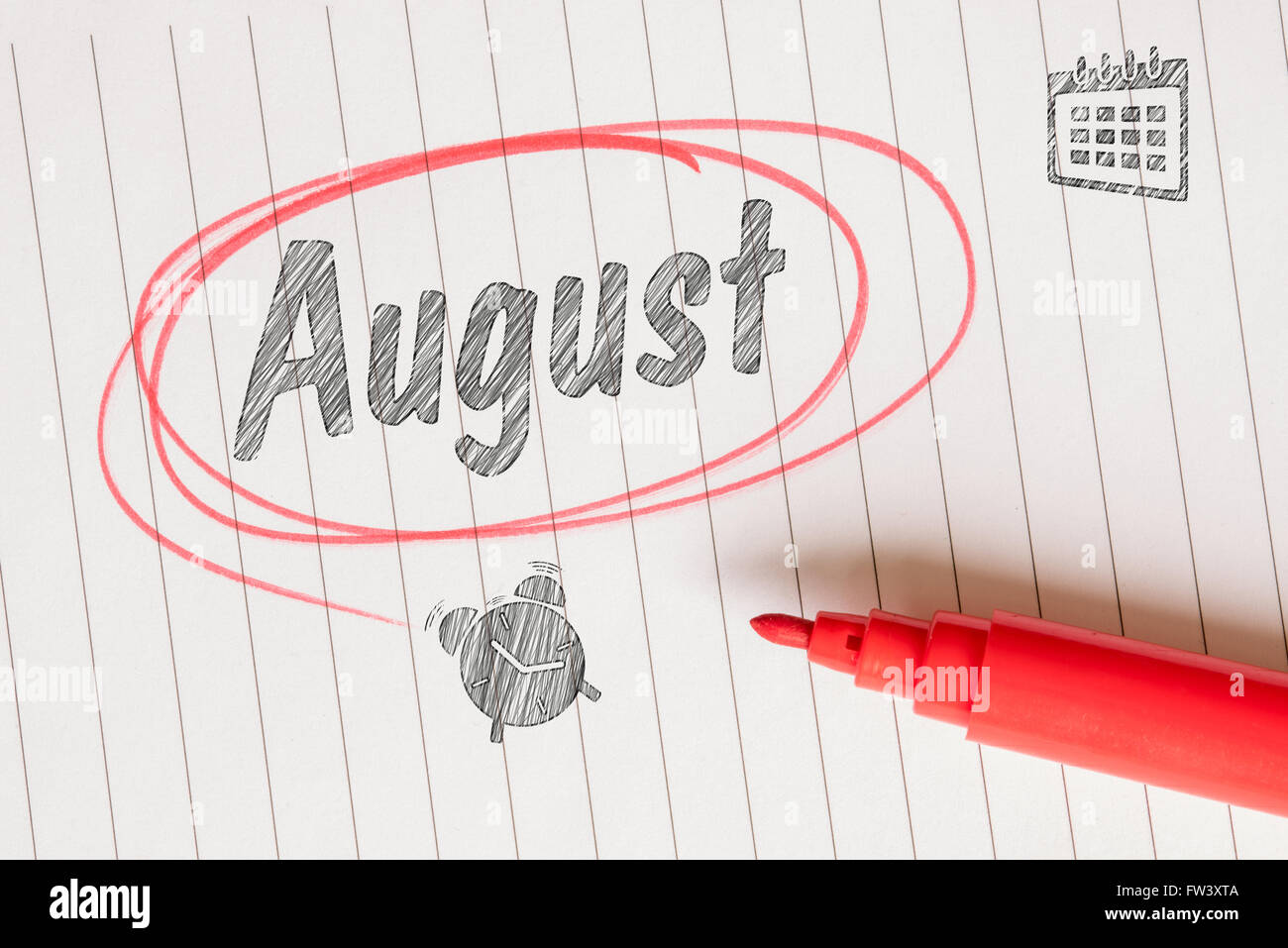 August memory notice on paper with a red circle Stock Photo - Alamy
