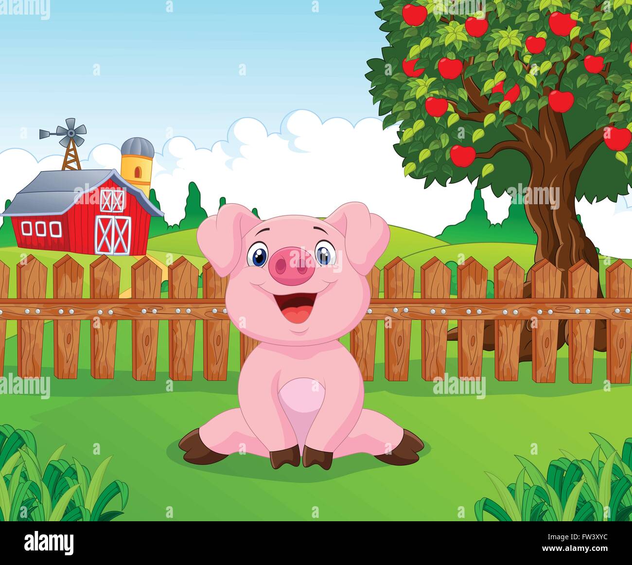 Cartoon adorable baby pig on the farm Stock Vector Image & Art - Alamy