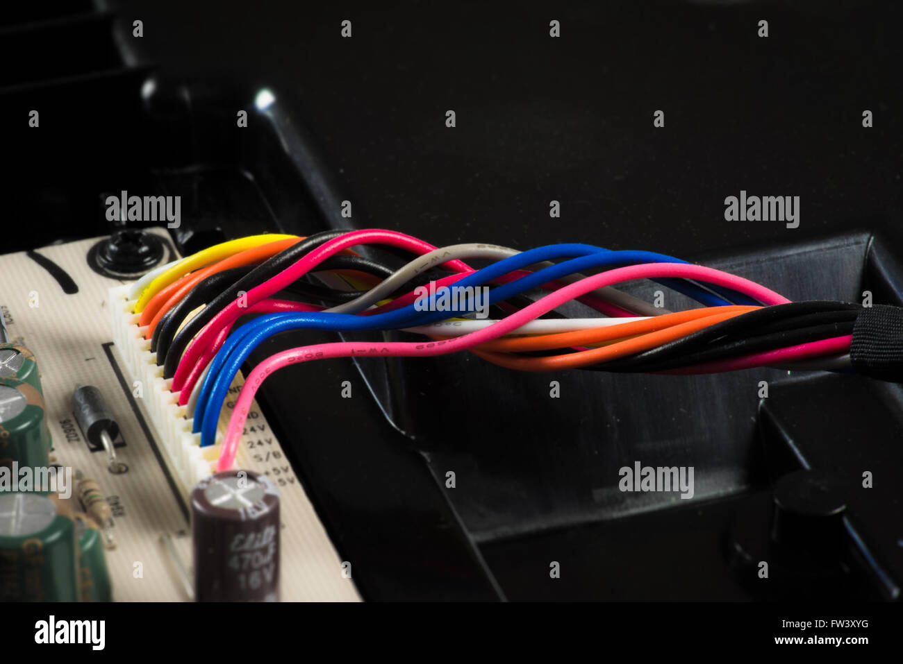Colorful wires on a motherboard with electronic material Stock Photo ...