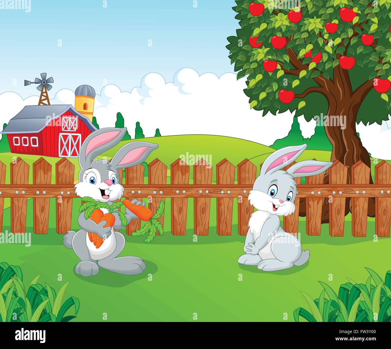 Cartoon little bunny in the farm Stock Vector Image & Art - Alamy