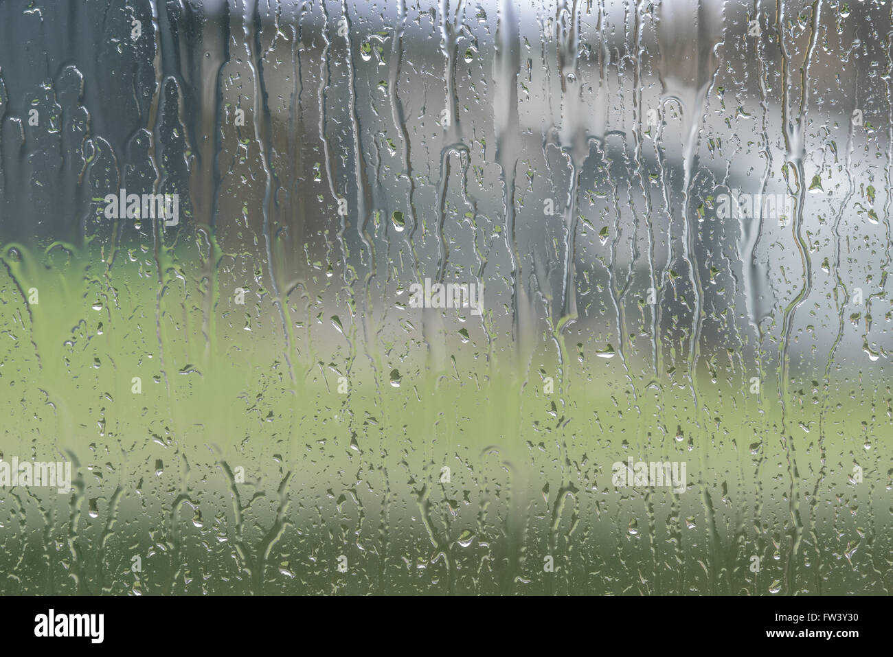 Window to a garden with raindrops on a rainy day Stock Photo - Alamy